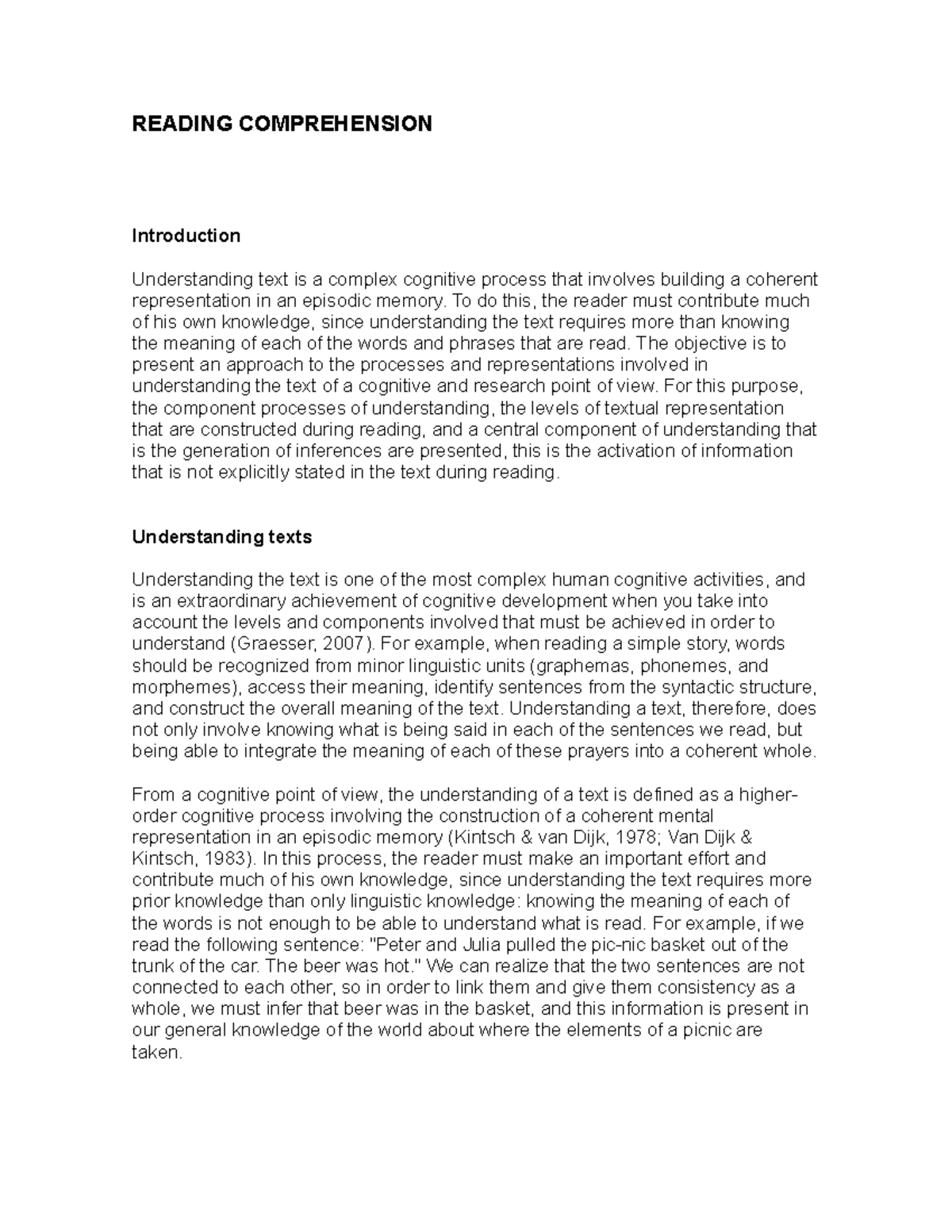 Reading comprehension - READING COMPREHENSION Introduction ...