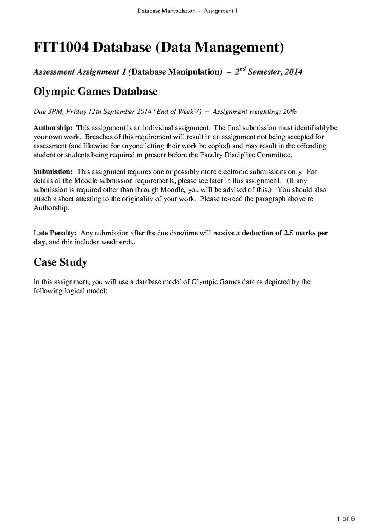 Seminar assignments, Data Management, Assignment1 Sample questions ...