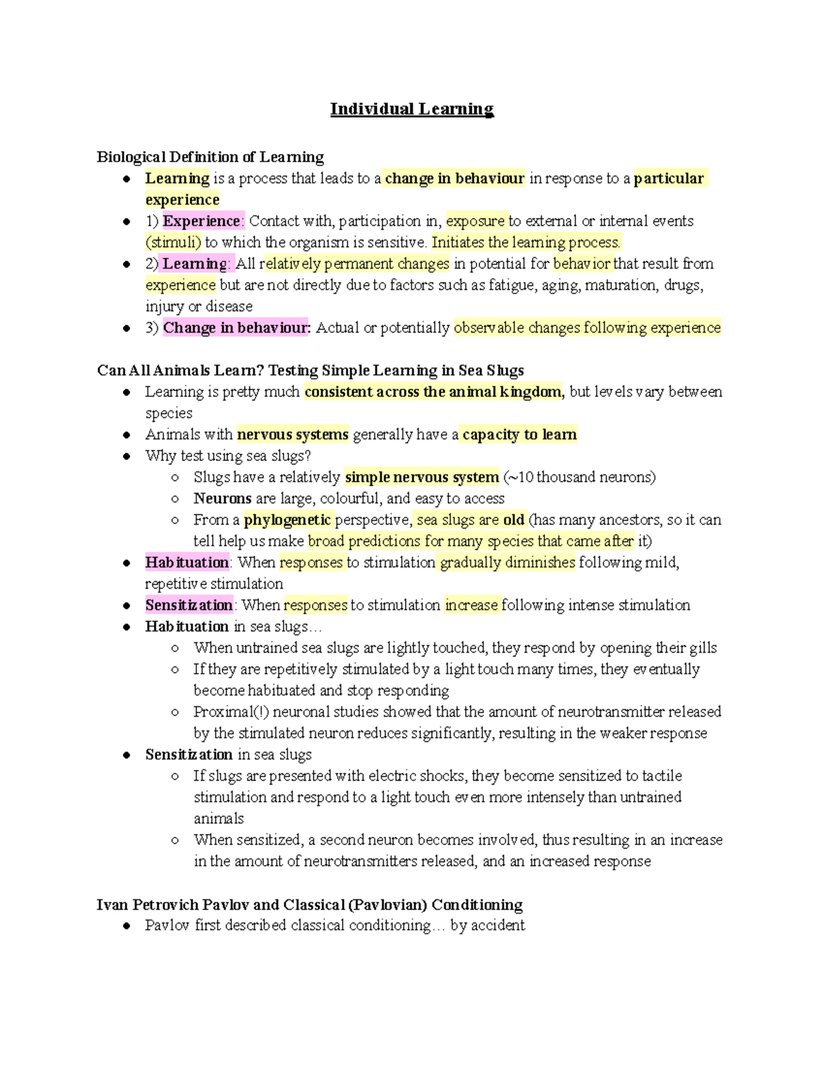 Lecture 8: Individual Learning - Individual Learning Biological ...