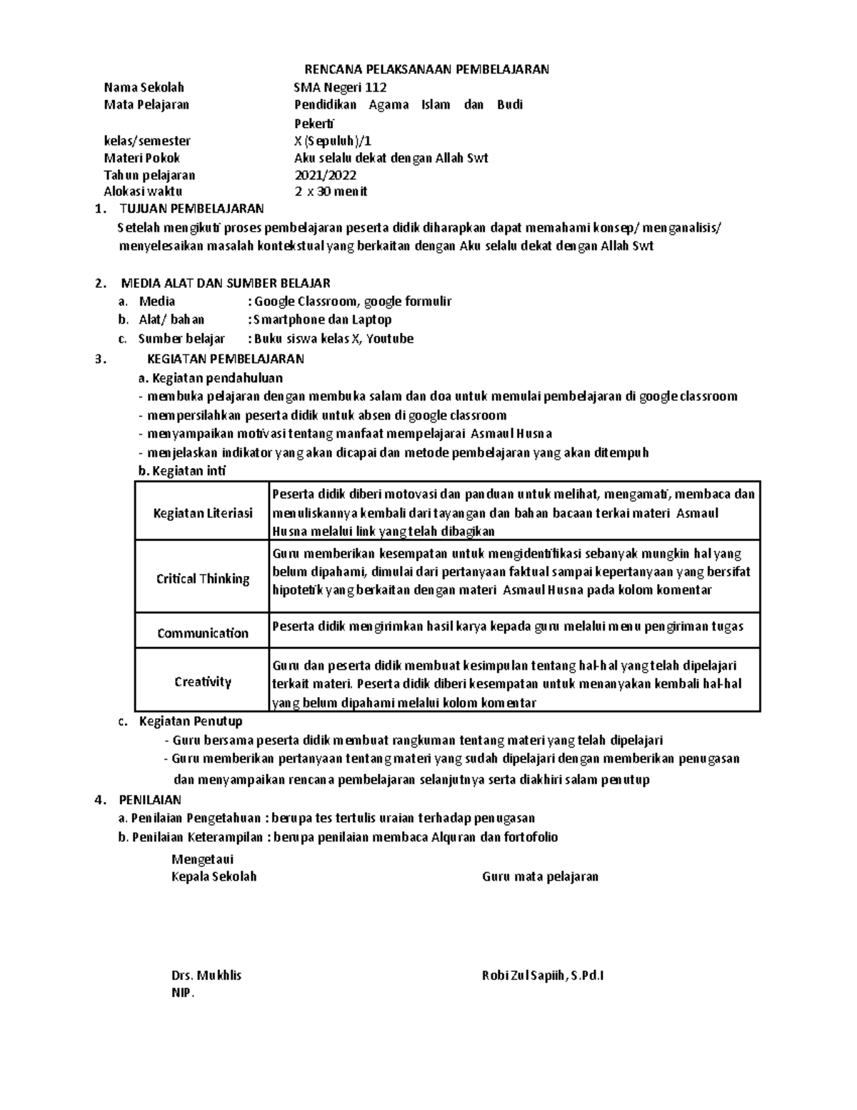 Pdfcoffee - dawdawd - RENCANA PELAKSANAAN PEMBELAJARAN Nama Sekolah SMA ...