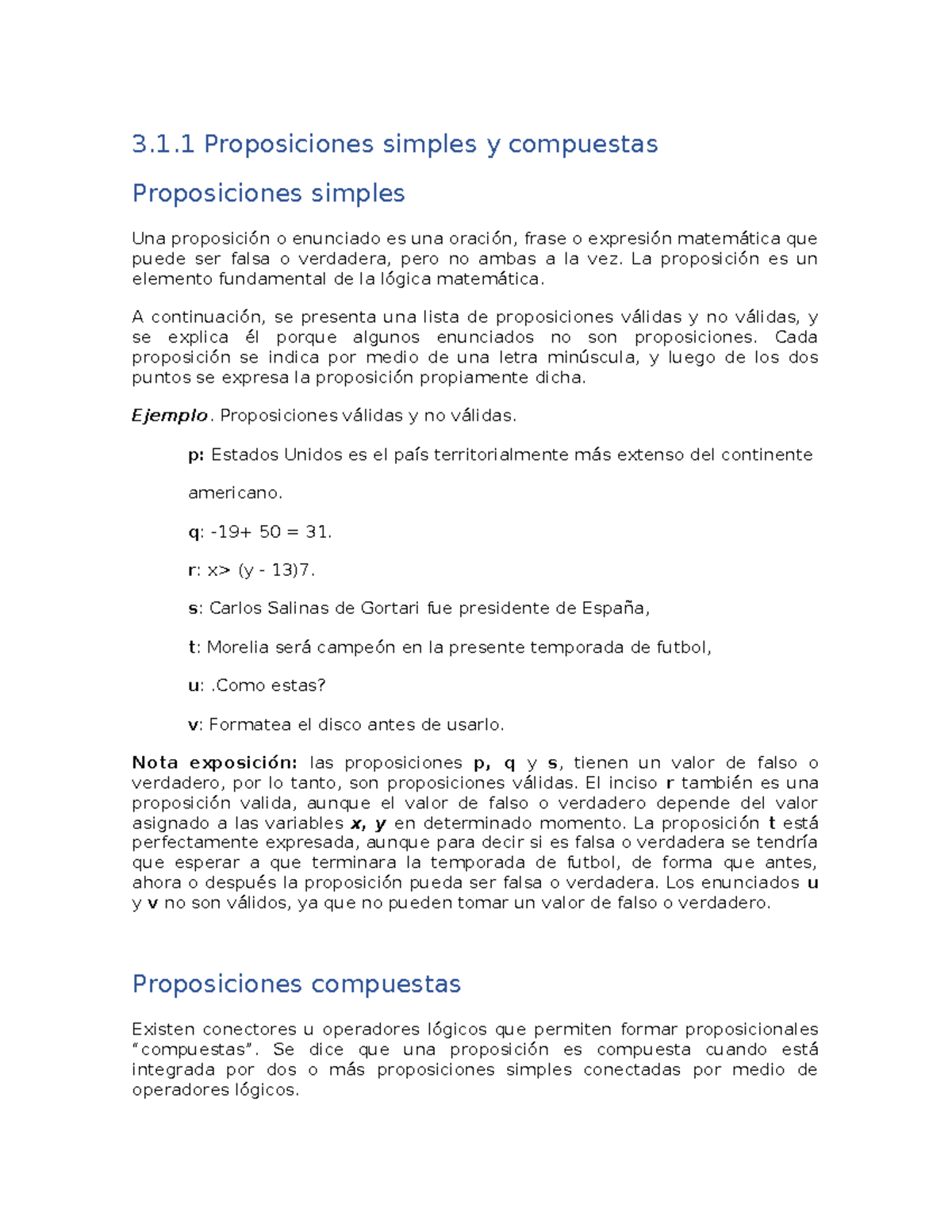 Proposiciones simples y compuestas - 3.1 Proposiciones simples y compuestas Proposiciones ...