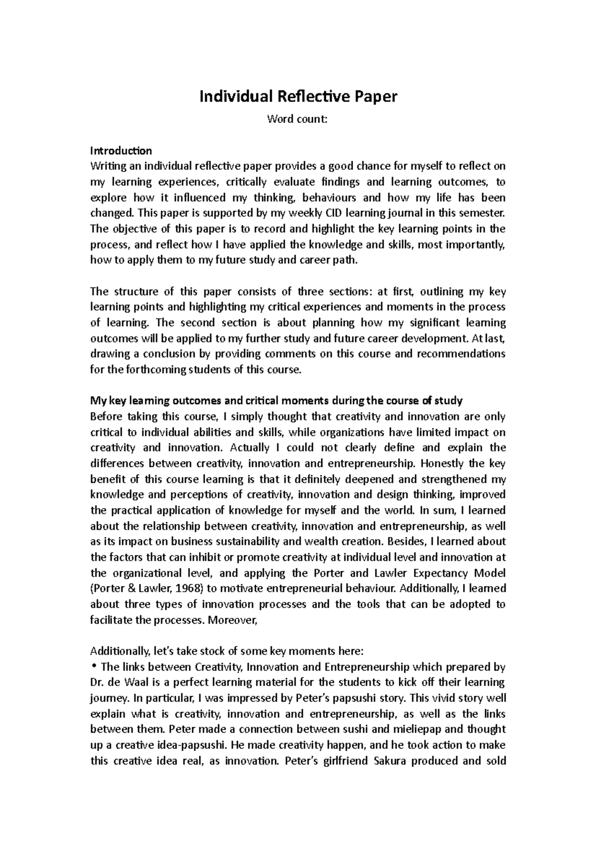CID assignment 3 - Individual Reflective Paper Word count: Introduction ...