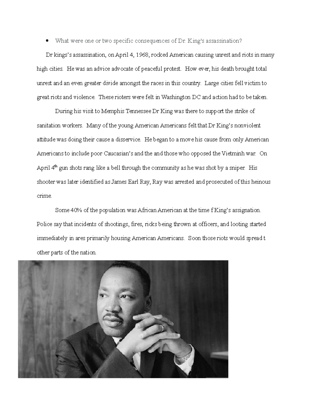 Discussion Week 5 Dr King What Were One Or Two Specific Consequences