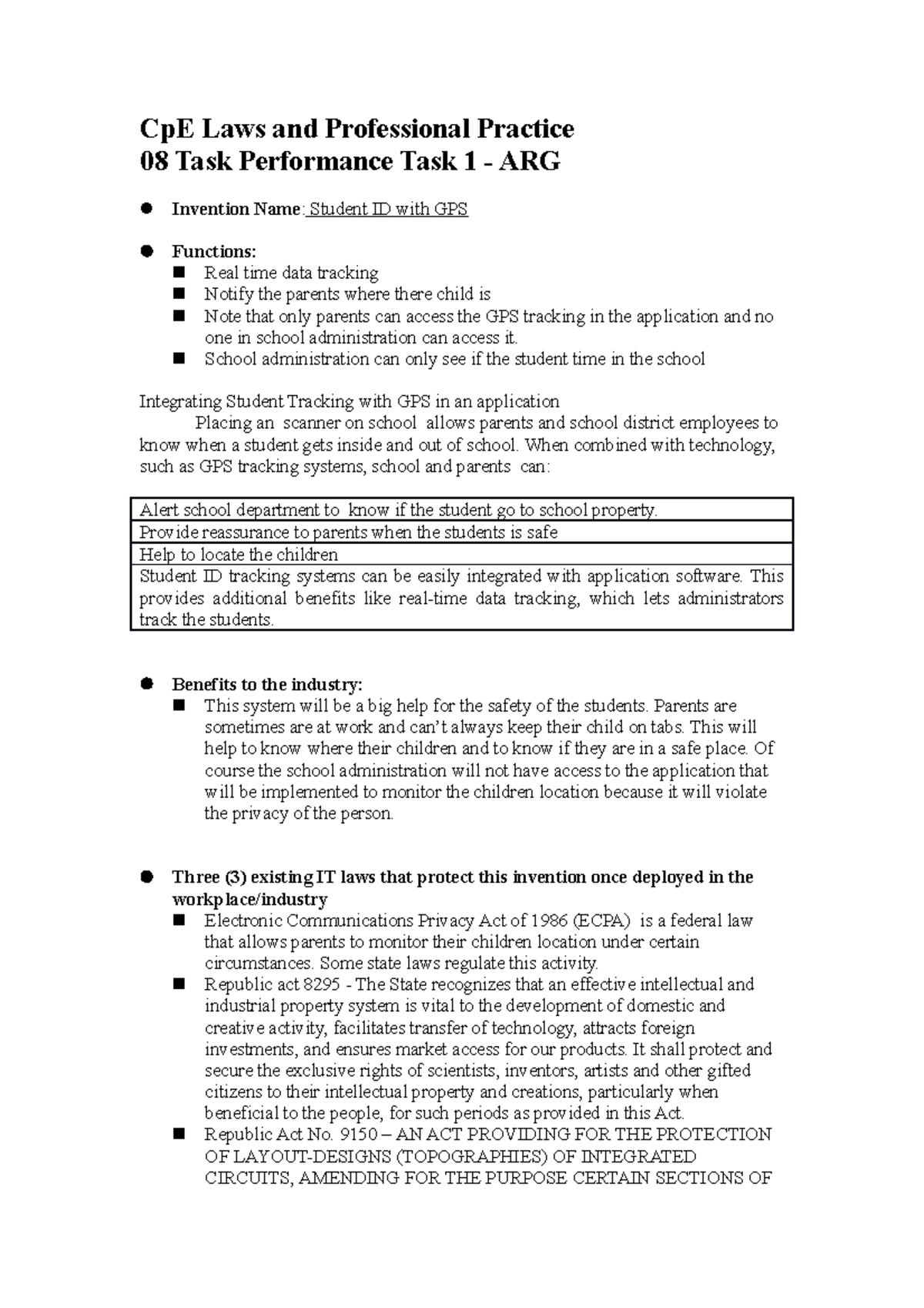 CpE Law 08 Task Performance - CpE Laws and Professional Practice 08 Task Performance Task 1 ...