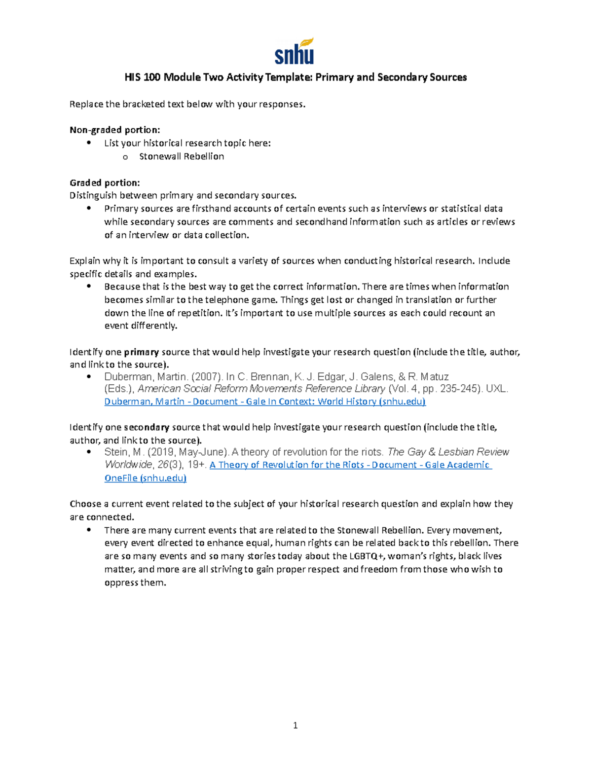 HIS 100 2-2 - HIS 100 2-2 - HIS 100 Module Two Activity Template ...