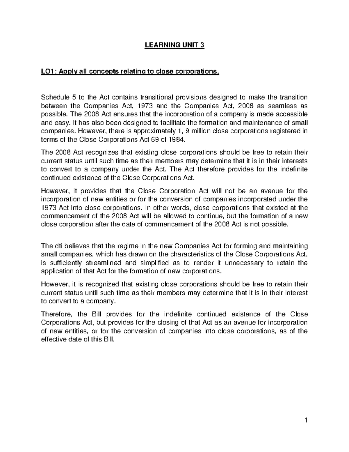 LAES Learning UNIT 3 - Summary Companies & Other Business Structures ...