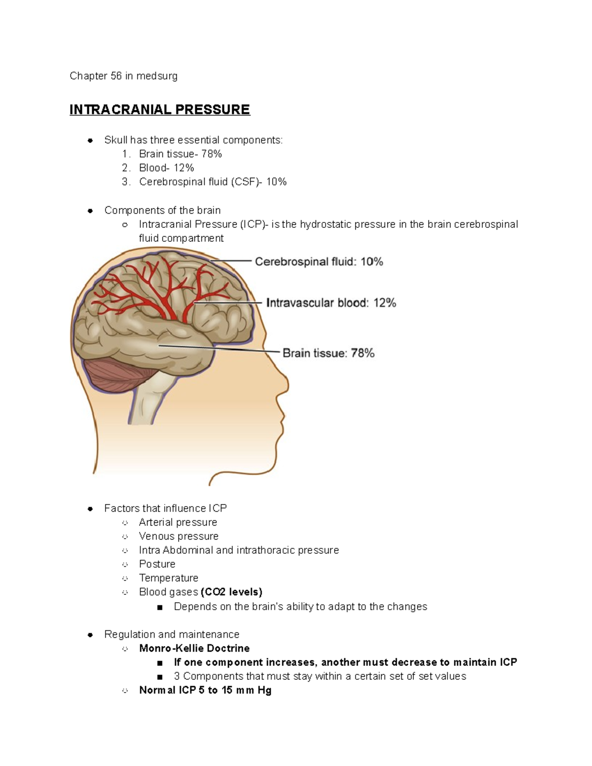 Chapter 56 adult neuro - Chapter 56 in medsurg INTRACRANIAL PRESSURE ...