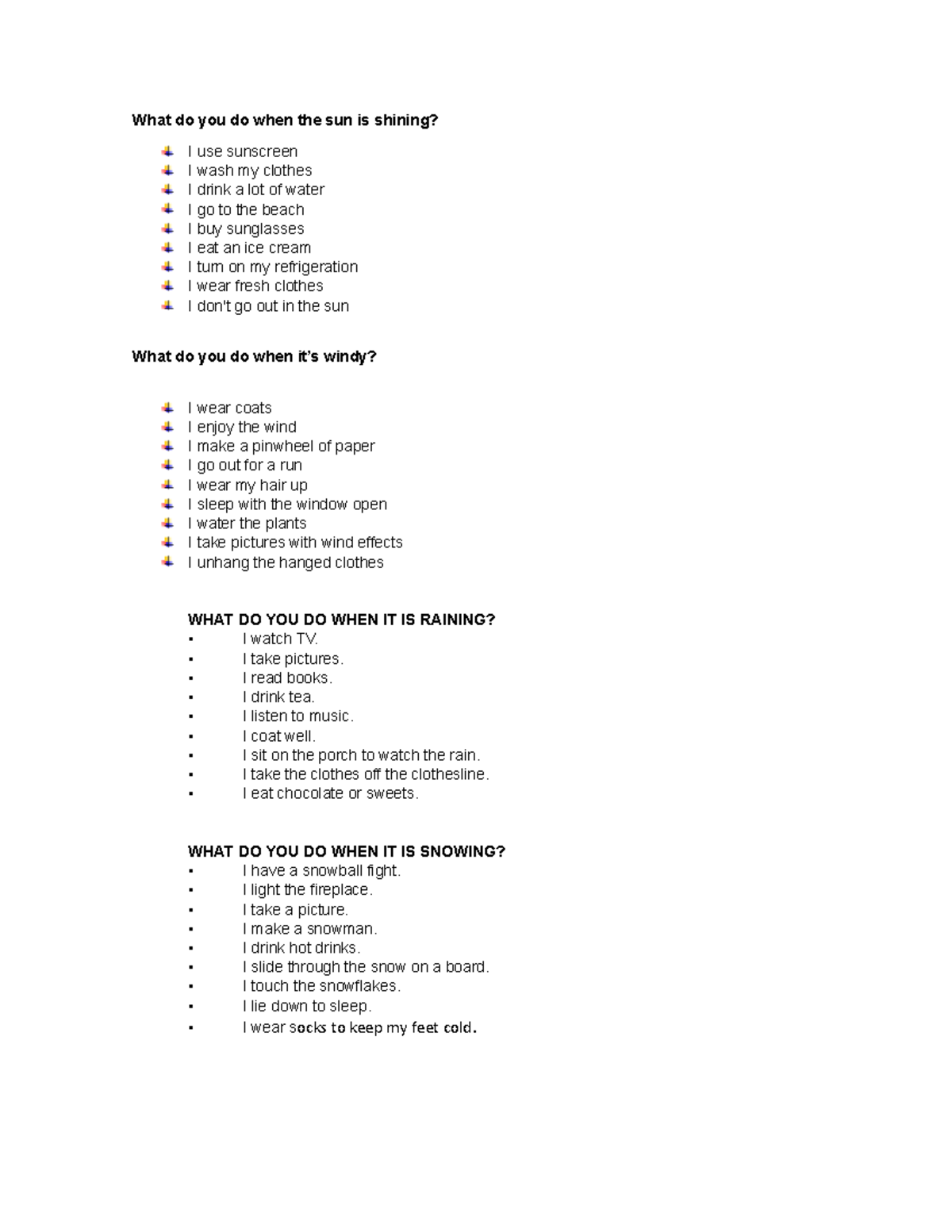 Activity 2).- Whats' THE Weather LIKE 01 - What do you do when the sun ...