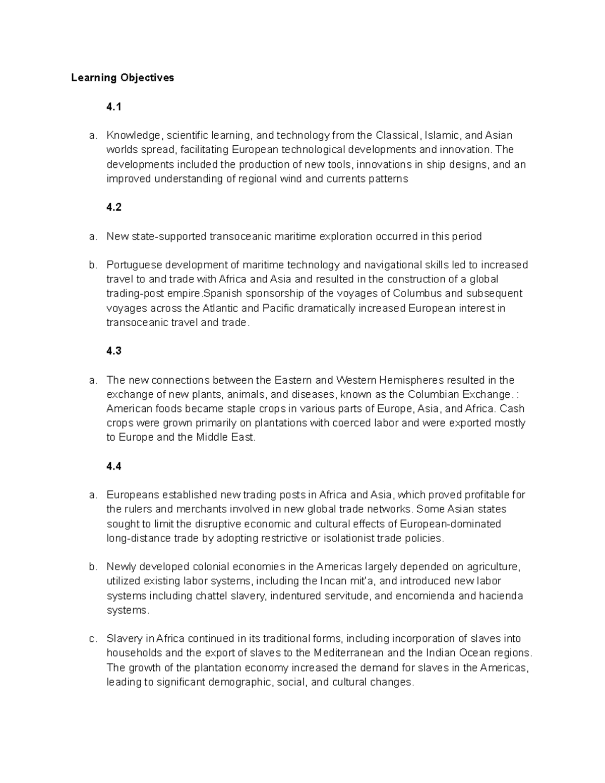 Unit 4 LO'S - Unit 4 LO's - Learning Objectives a. Knowledge ...