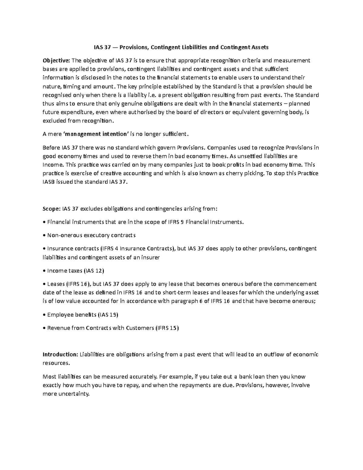 IAS 37 IAS 37 Provisions Contingent Liabilities And Contingent