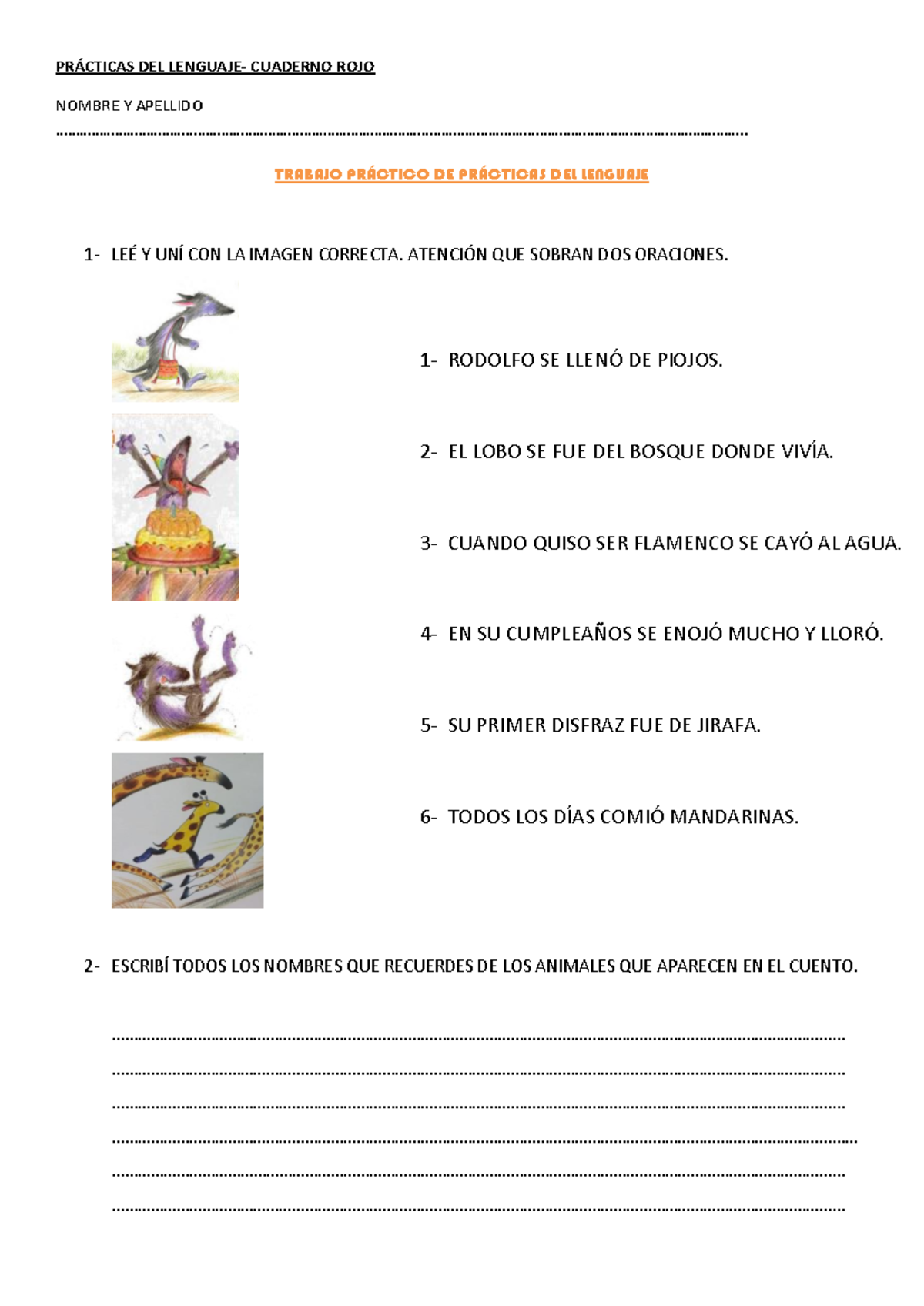 4 el lobo rodolfo - ACTIVIDADES DE REPASO - PRÁCTICAS DEL LENGUAJE ...