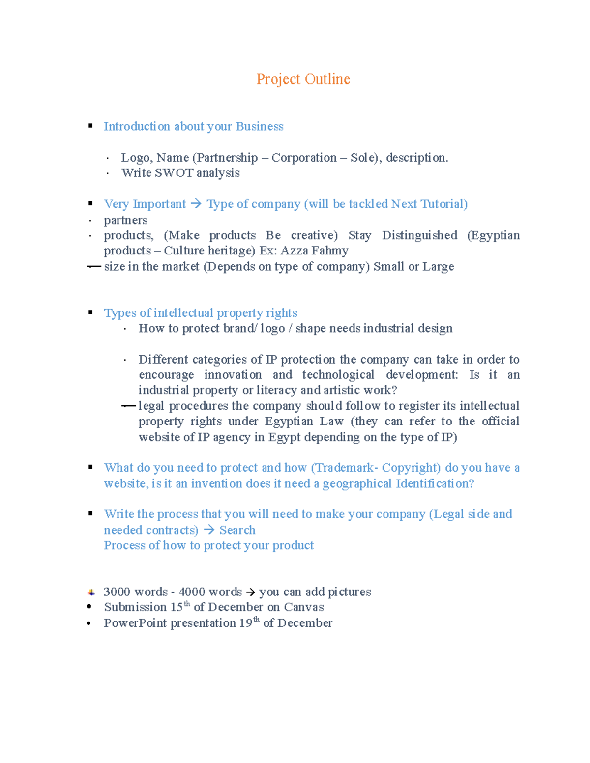 Business Law Project outline - Project Outline Introduction about your ...