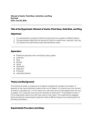 Experiment 14 Torques, Equilibrium, and Center of Gravity - Raj Patel ...