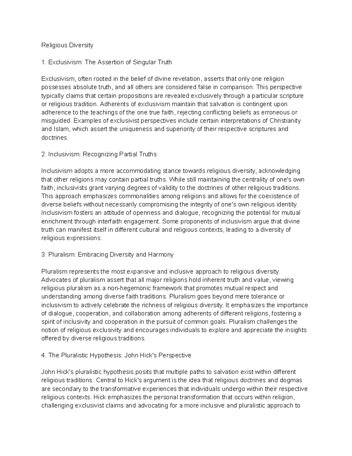 Religious Diversity - Exclusivism and inclusivism - Religious Diversity ...