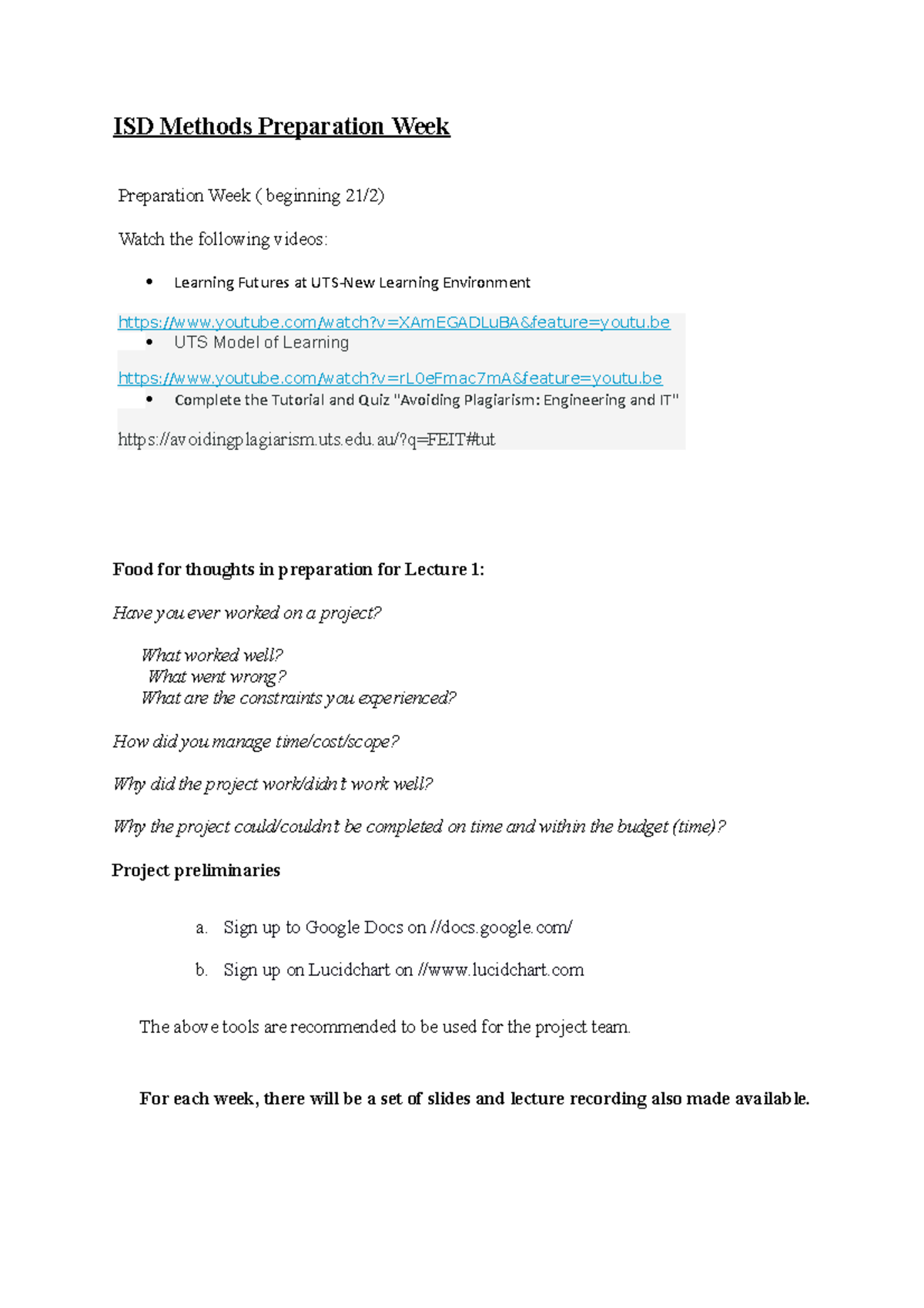 Preparation Week 0 - ISD Methods Preparation Week Preparation Week ...