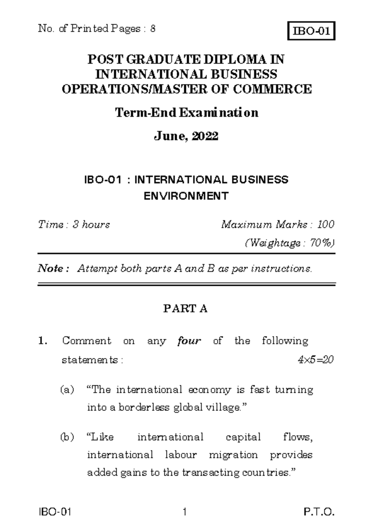 IBO-1 - prsactice - IBO-01 1 P.T. IBO- POST GRADUATE DIPLOMA IN ...