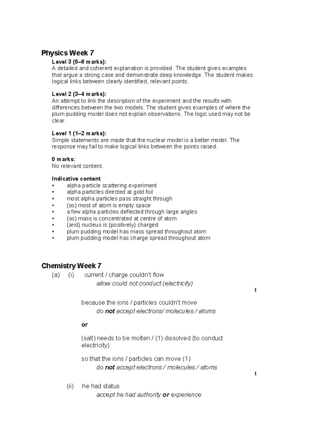 Y10 Week 7 1 2 - fgh - Physics Week 7 Level 3 (5–6 marks): A detailed ...