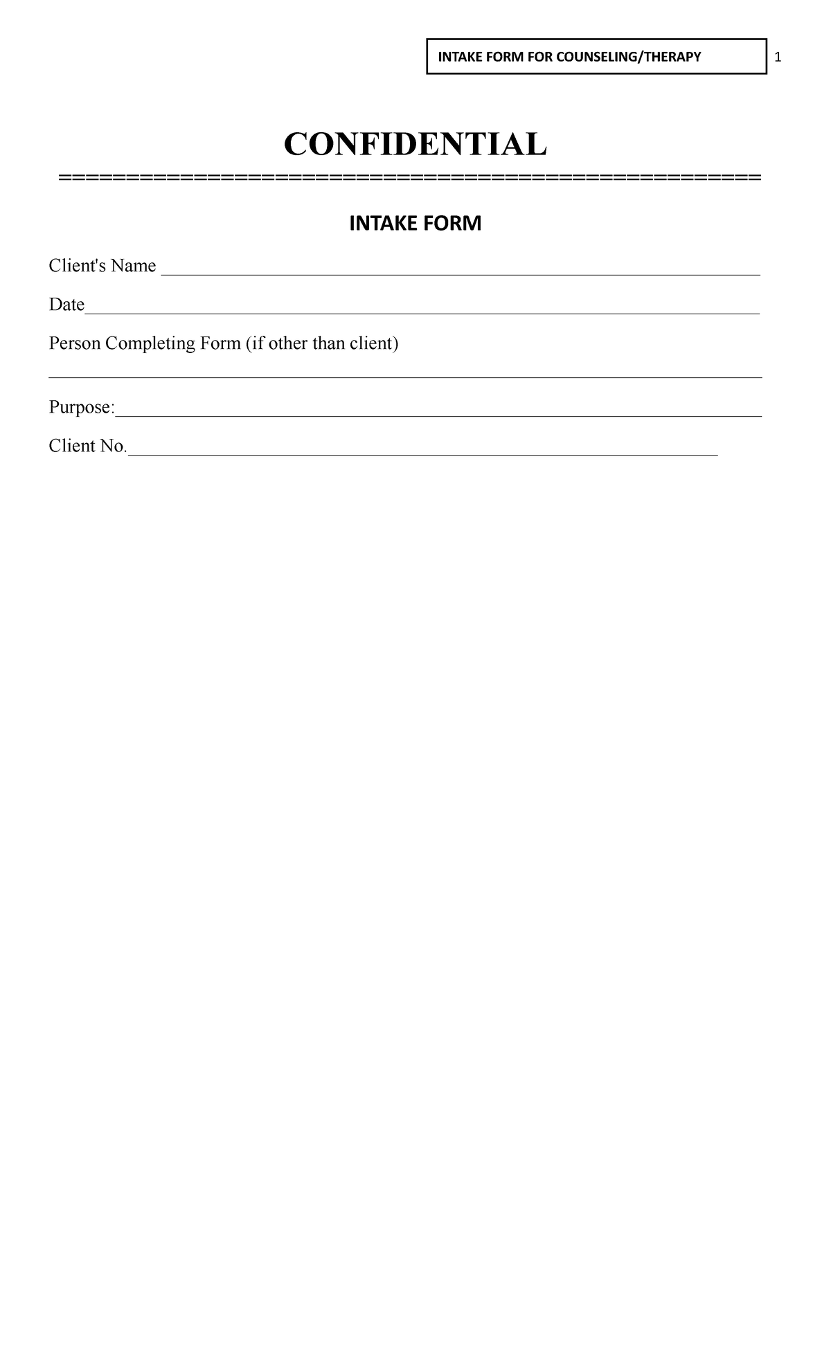 Sample-Intake-Form - Sample - INTAKE FORM FOR COUNSELING/THERAPY 1 ...