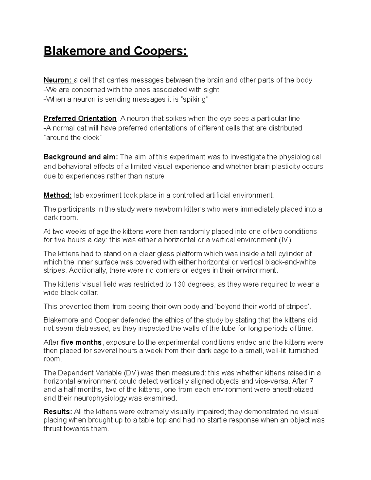 Blakemore and Cooper - Blakemore and Coopers: Neuron: a cell that ...