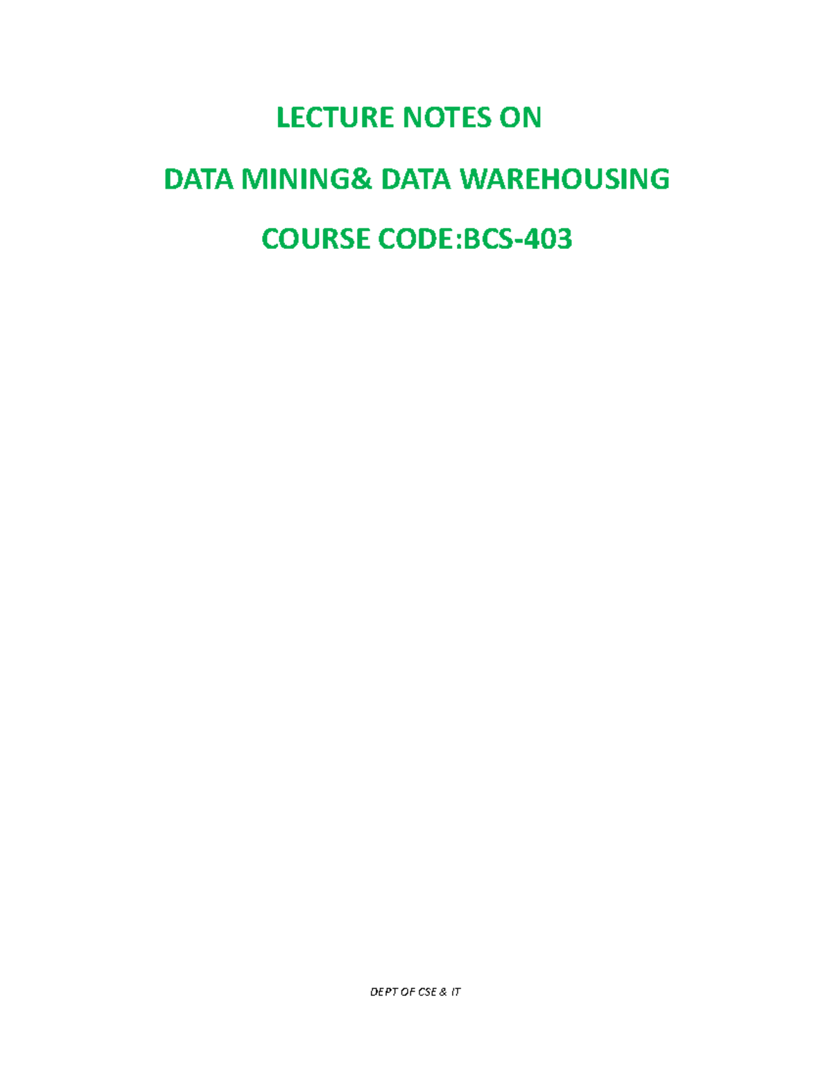 Data Mining - Lecture notes 20 - LECTURE NOTES ON DATA MINING& DATA ...