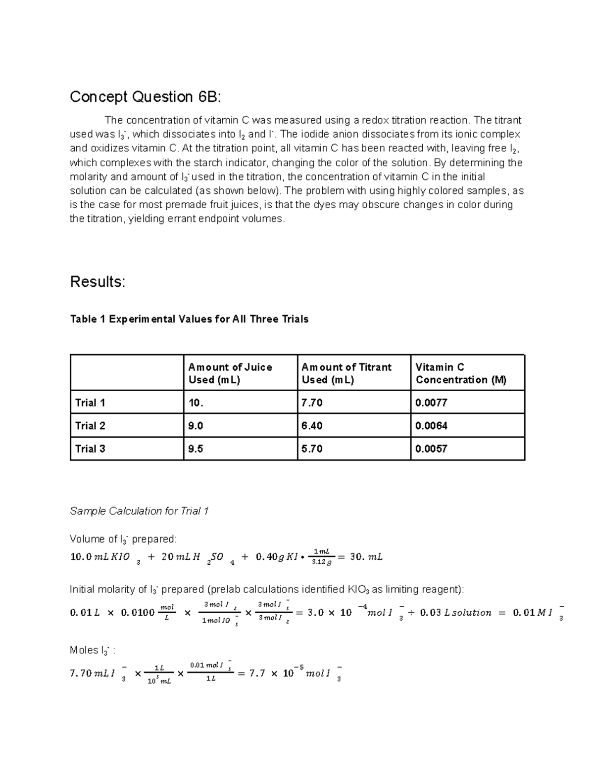 Lab 6 Writeup - Concept Question 6B: The concentration of vitamin C was measured using a redox ...