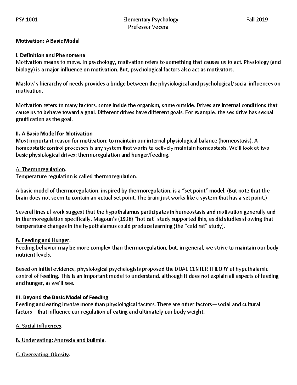 Motivation 1 - Vecera: Lecture Outline. - Warning: TT: undefined function: 32 PSY:1001 ...