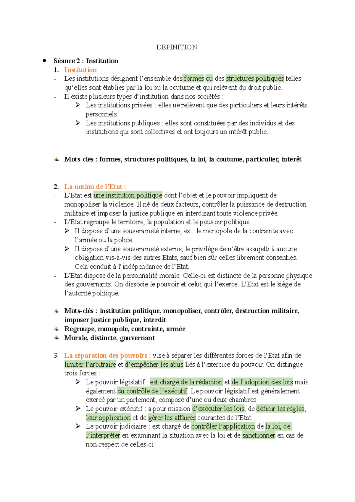 Definition - DEFINITION Séance 2 : Institution 1. Institution - Les ...