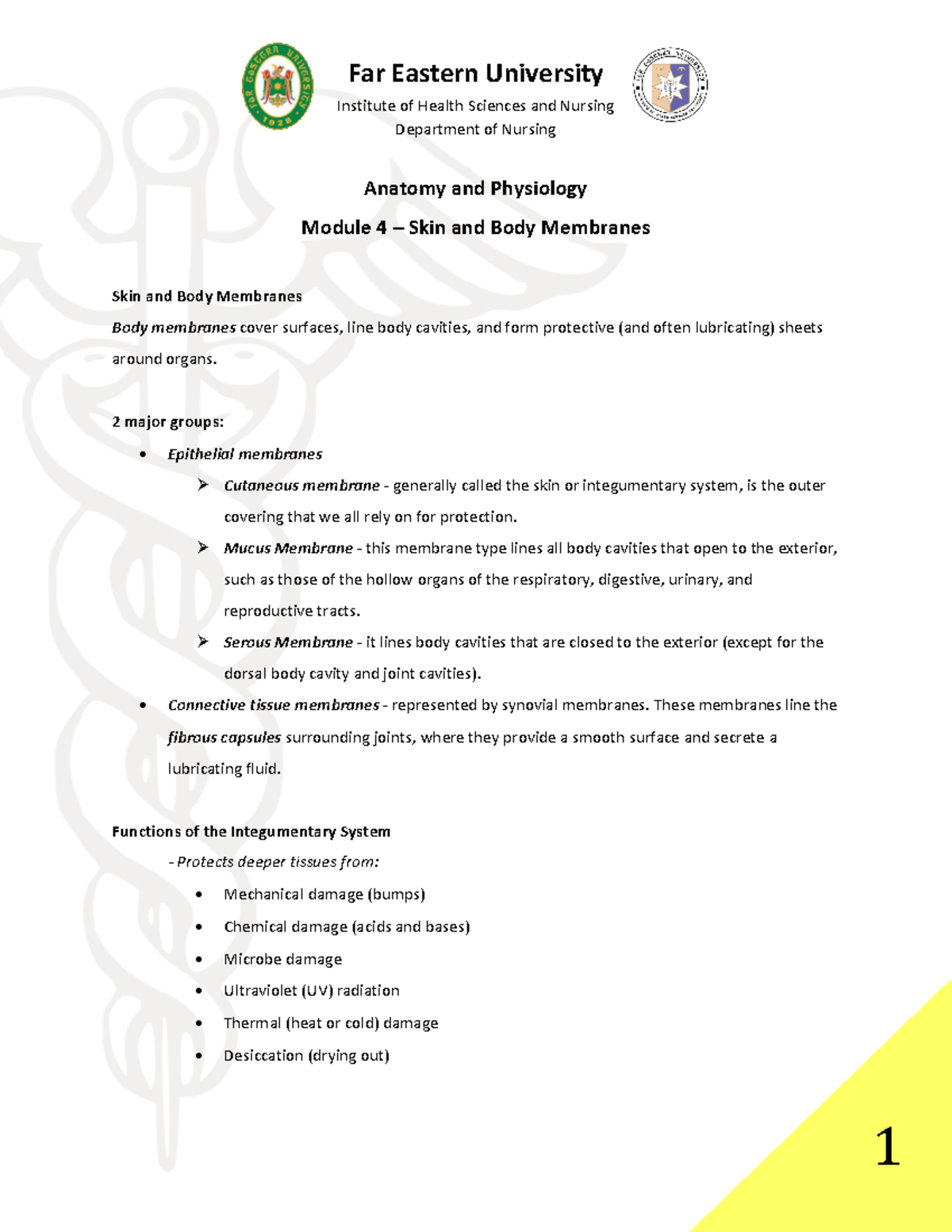 Ana Phy Module 4-Skinand Body Membranes - Institute of Health Sciences ...