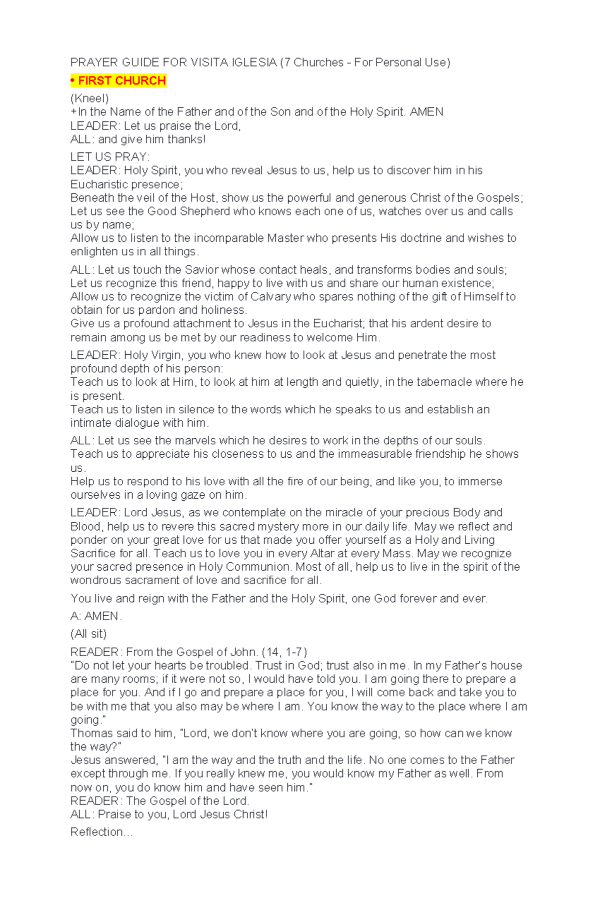 Bisita iglesia prayer - PRAYER GUIDE FOR VISITA IGLESIA (7 Churches - For Personal Use) • FIRST ...