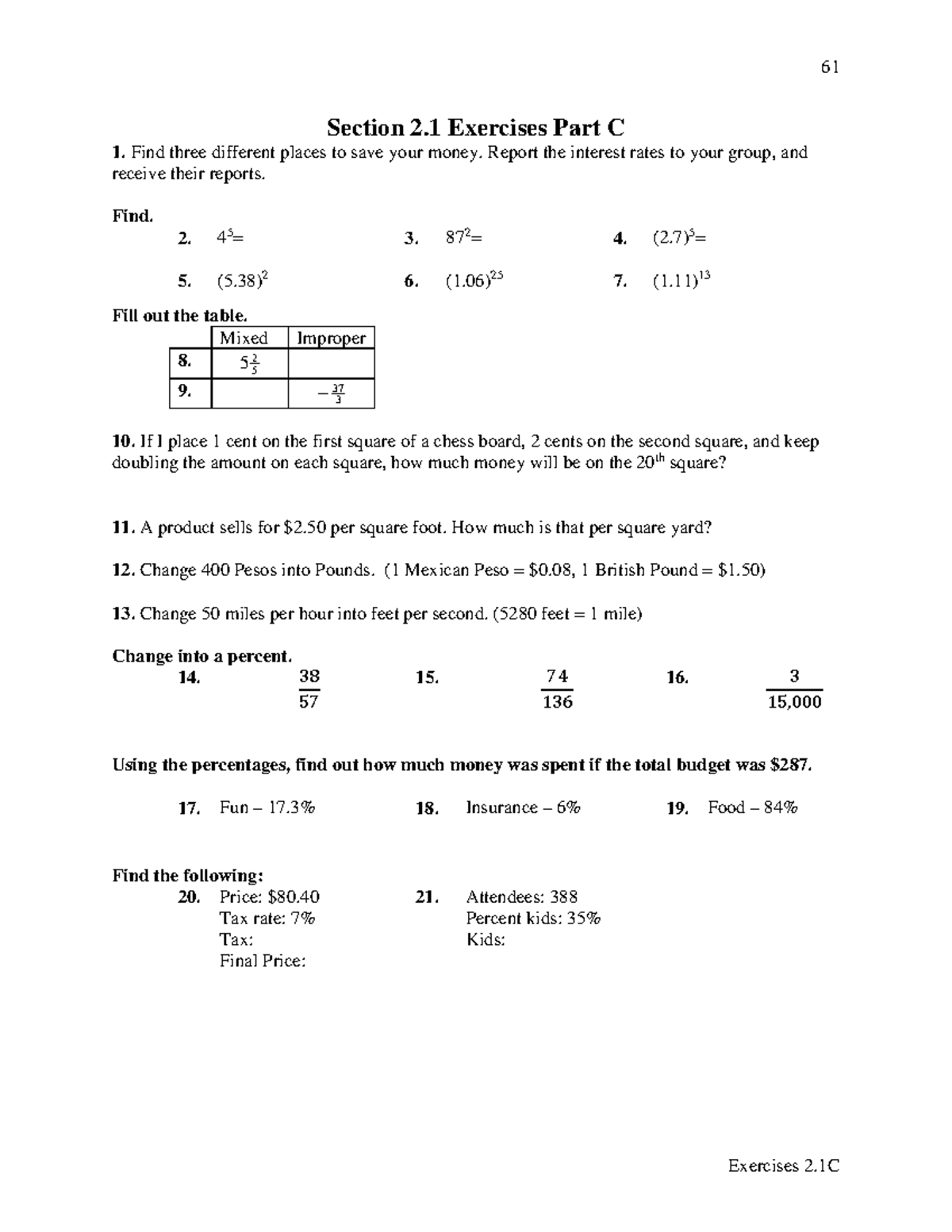 Exercises 2-1C - 61 Exercises 2 Section 2 Exercises Part C Find three ...