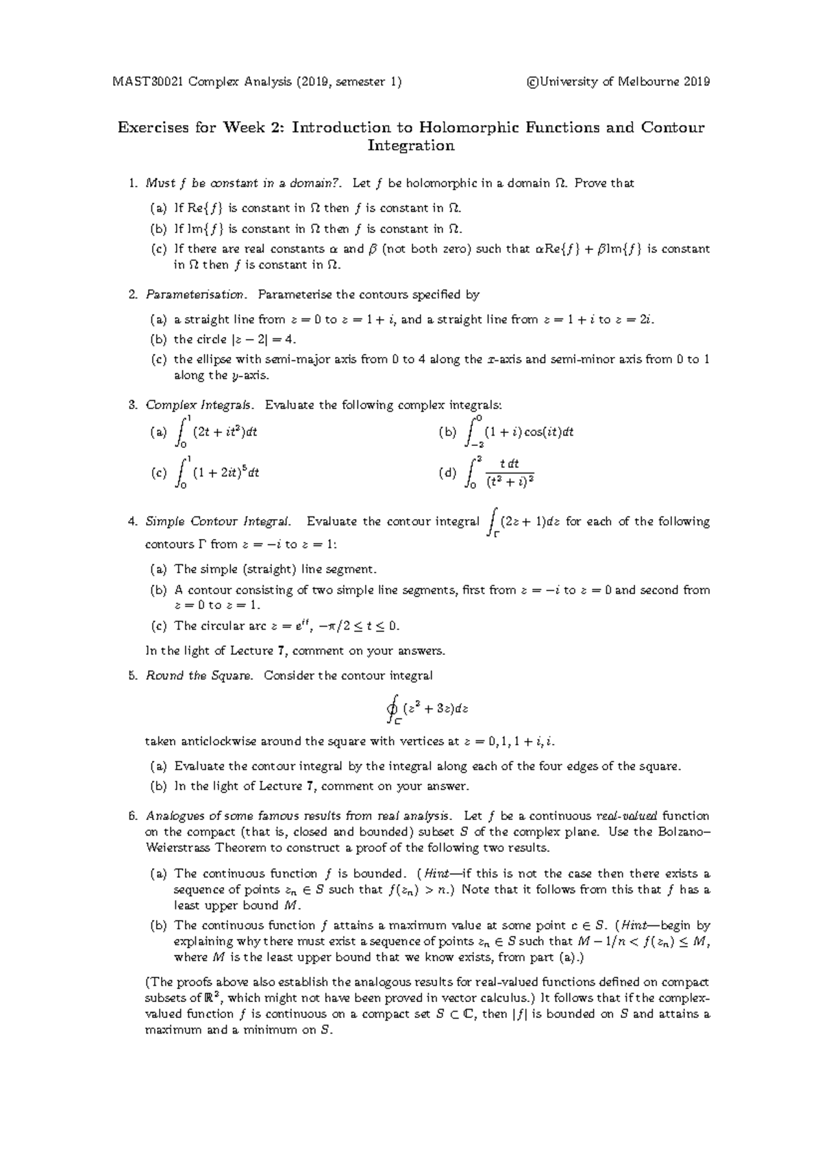 Exercises-02 - Tut sheets - MAST30021 Complex Analysis (2019, semester ...