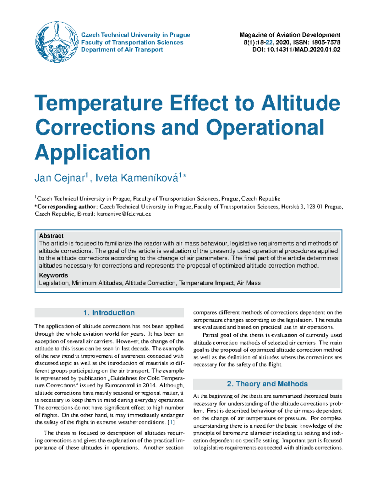 Temperature Effect to Altitude Corrections and Ope - Czech Technical ...