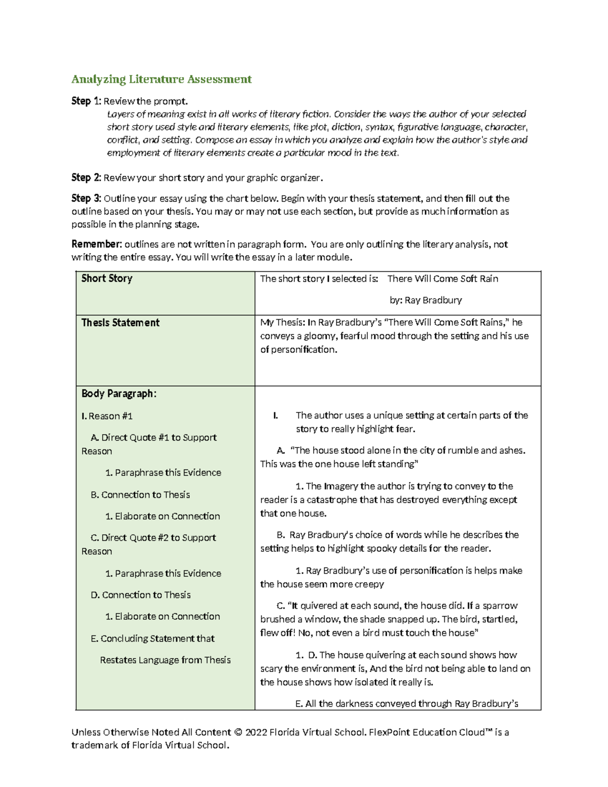 Analyzing literature assess rubric - Analyzing Literature Assessment ...