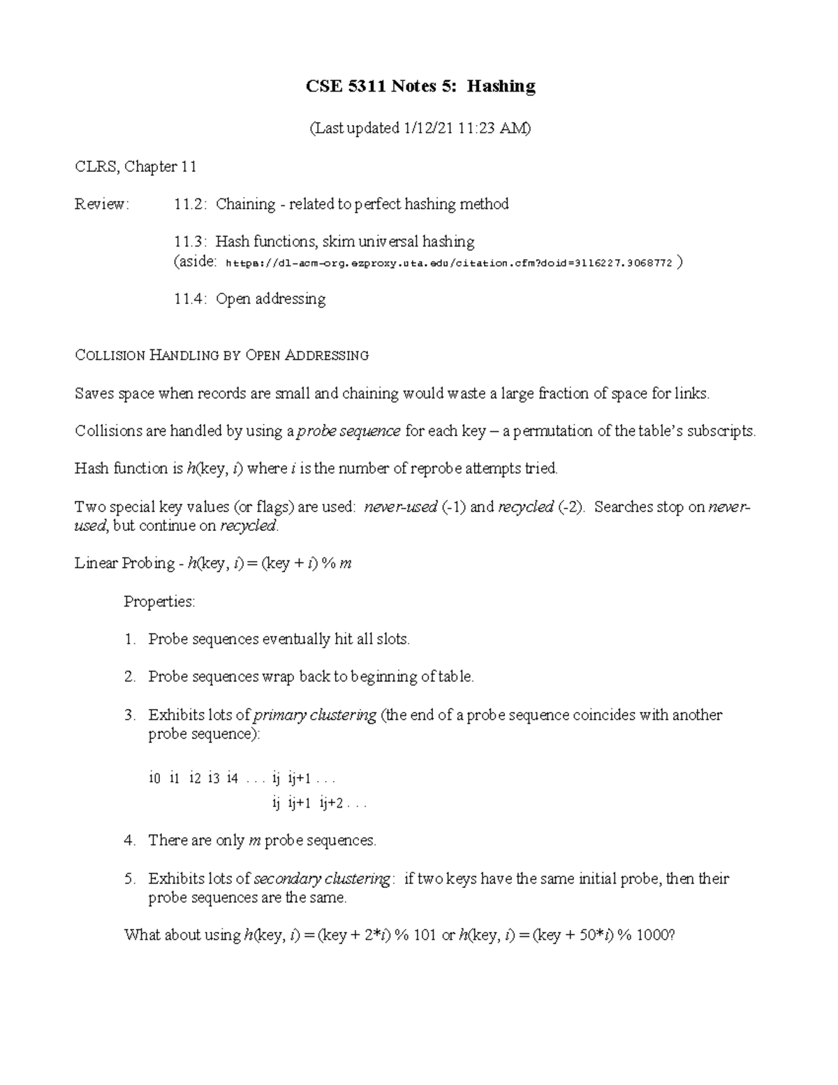 Notes 05 - Hashing - CSE 5311 Notes 5: Hashing (Last updated 1/12/21 11 ...
