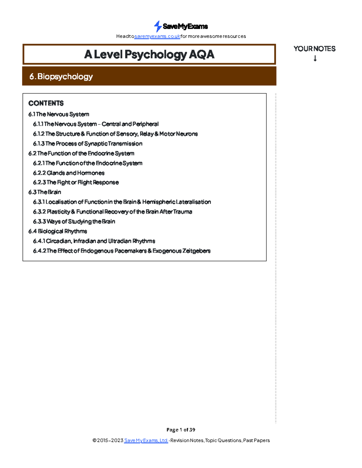 6. Biopsychology - Page 1 of 39 A Level Psychology AQA 6. Biopsychology ...