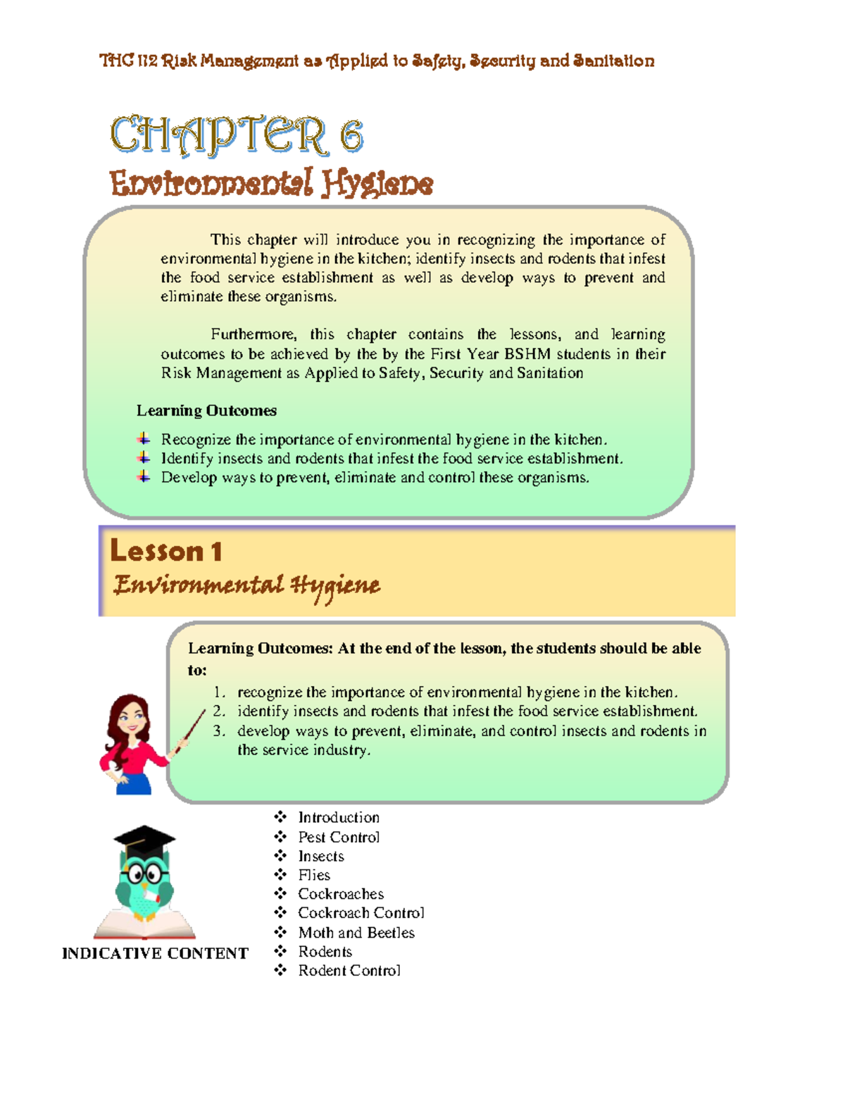 THC 112 Module 6 - Learning Outcomes: At the end of the lesson, the students should be able to ...