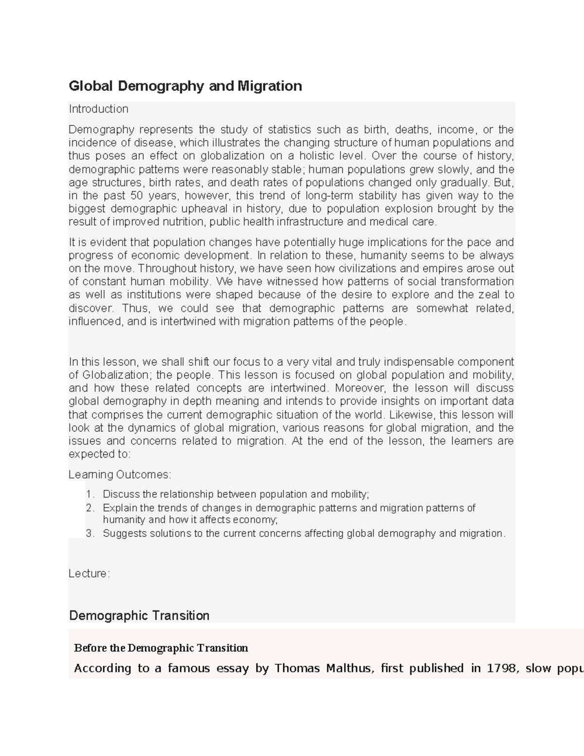 Tcwxyz - Non - Global Demography and Migration Introduction Demography represents the study of ...