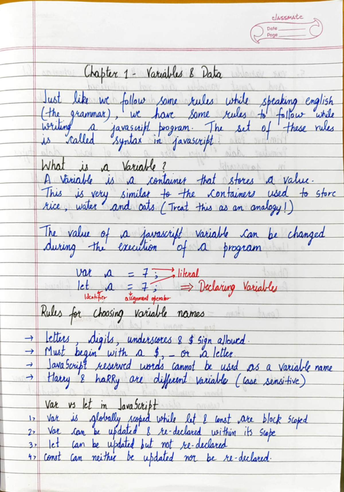 Introduction to Java Script, Chapter-01, with ES-5 - classmate Date ...