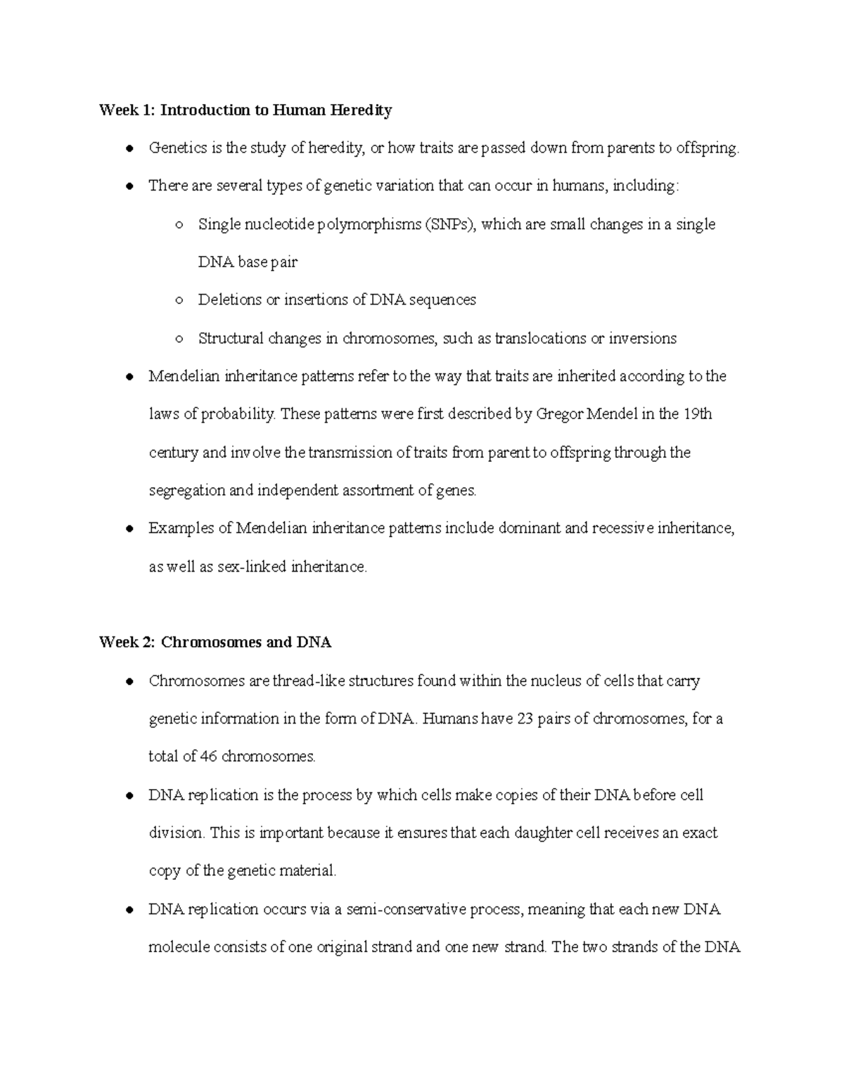 BIOL 034 Human Heredity and Evo Lecture Notes - Week 1: Introduction to ...