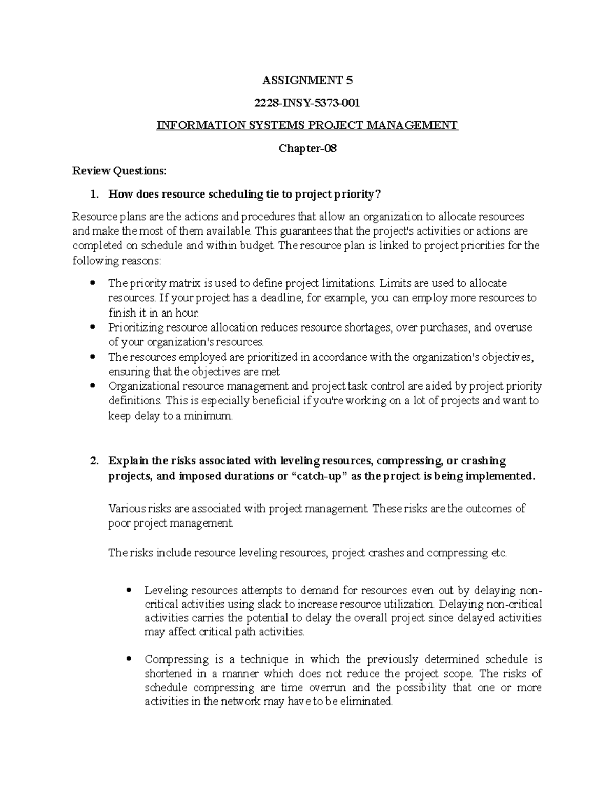 Assignment-5 2023 - ASSIGNMENT 5 2228-INSY-5373- INFORMATION SYSTEMS ...