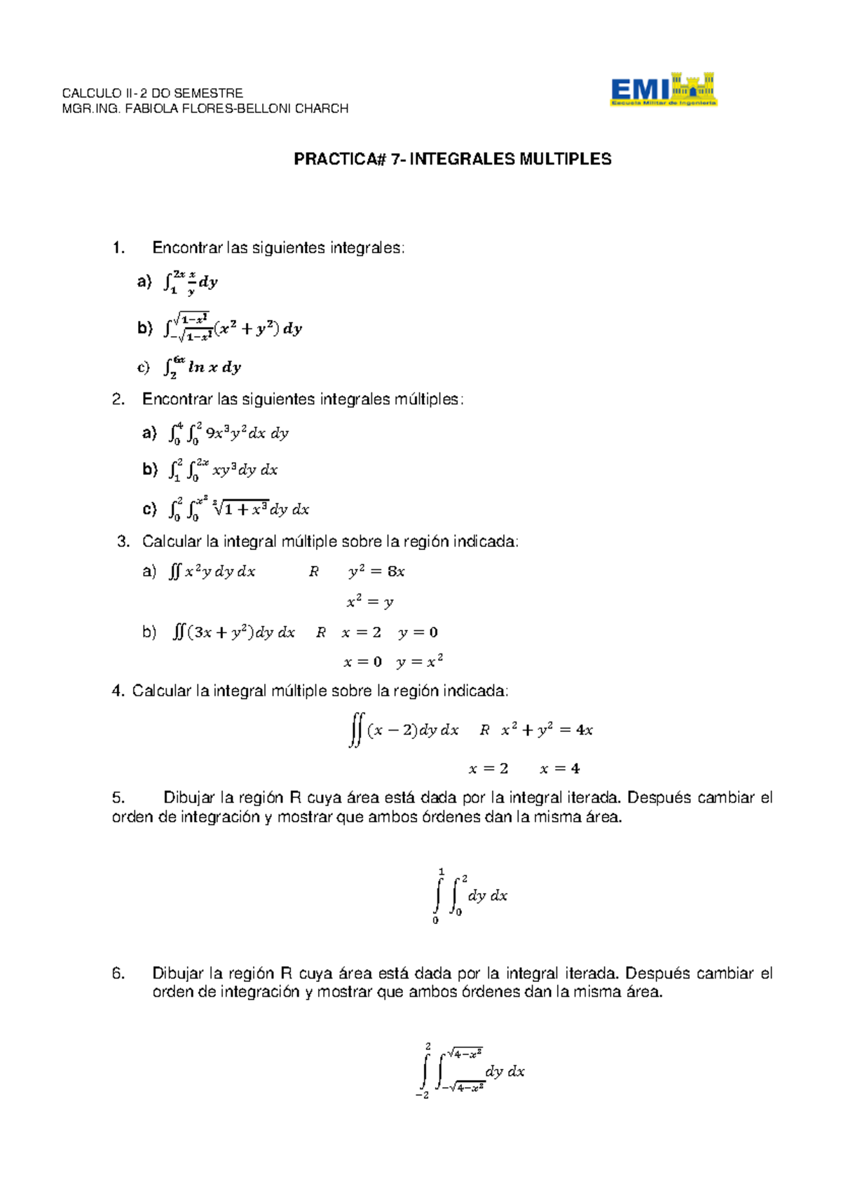 Practica 7- Integrales Multiples - calculo 1 - Studocu