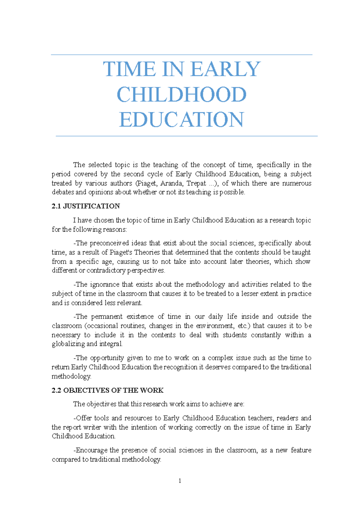 TIME IN Early Childhood Education - 1 TIME IN EARLY CHILDHOOD EDUCATION ...