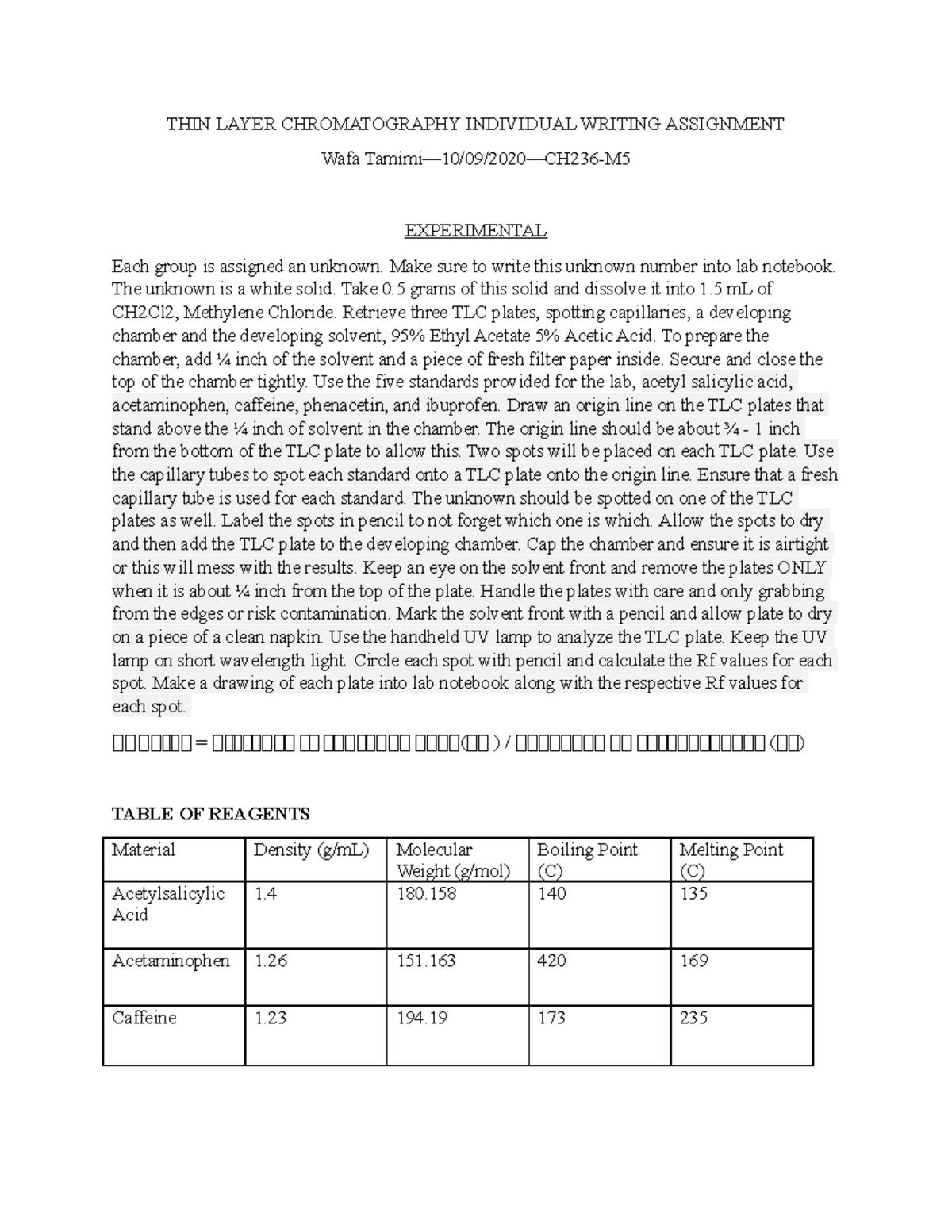 THIN Layer Chromatography Individual Writing Assignment - THIN LAYER CHROMATOGRAPHY INDIVIDUAL ...