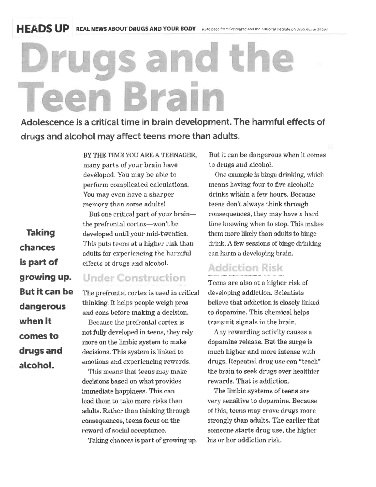 Drugs and the Teen Brain article - SD-123 - Studocu