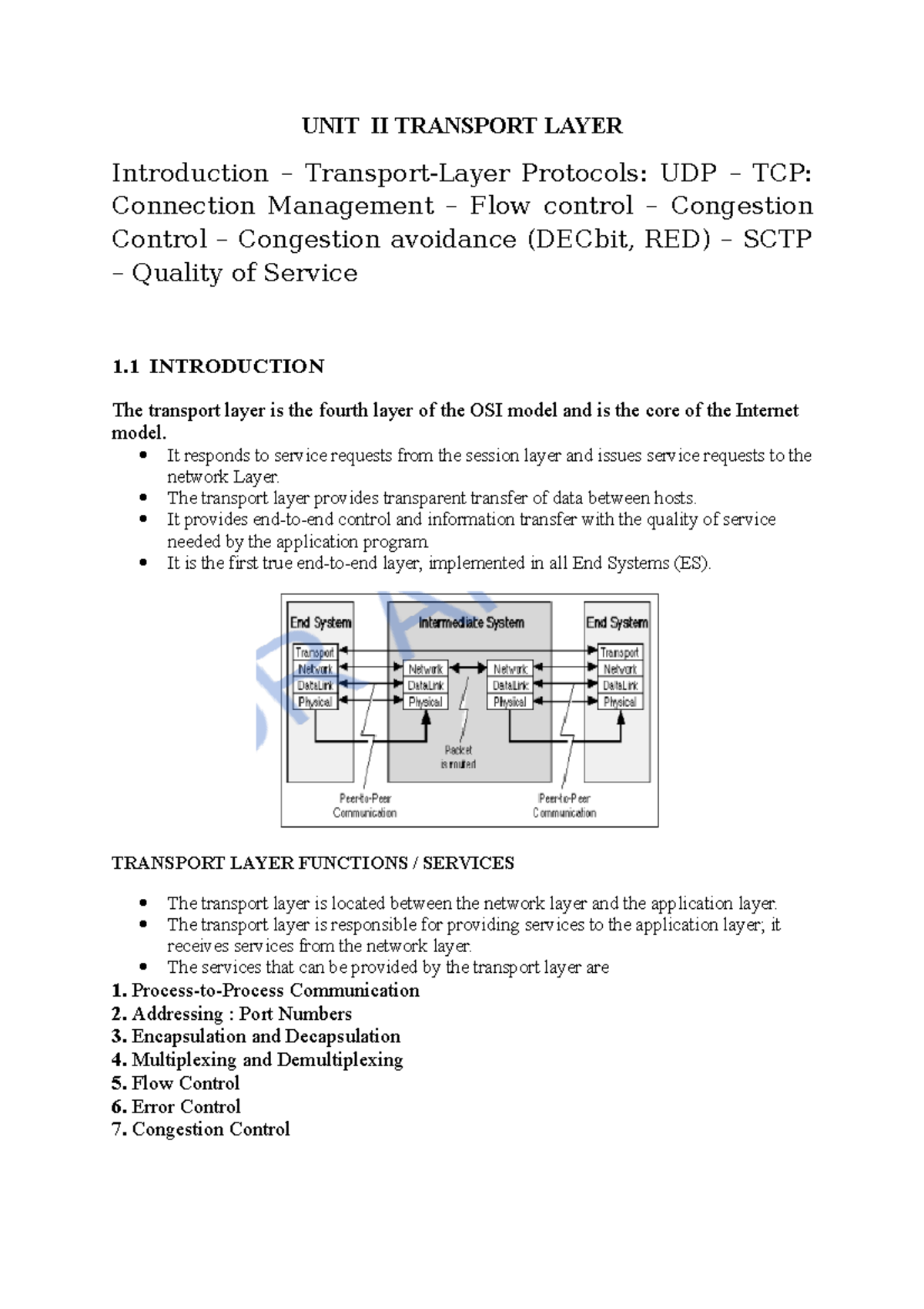 UNIT II Transport Layer complete - UNIT II TRANSPORT LAYER Introduction – Transport-Layer ...