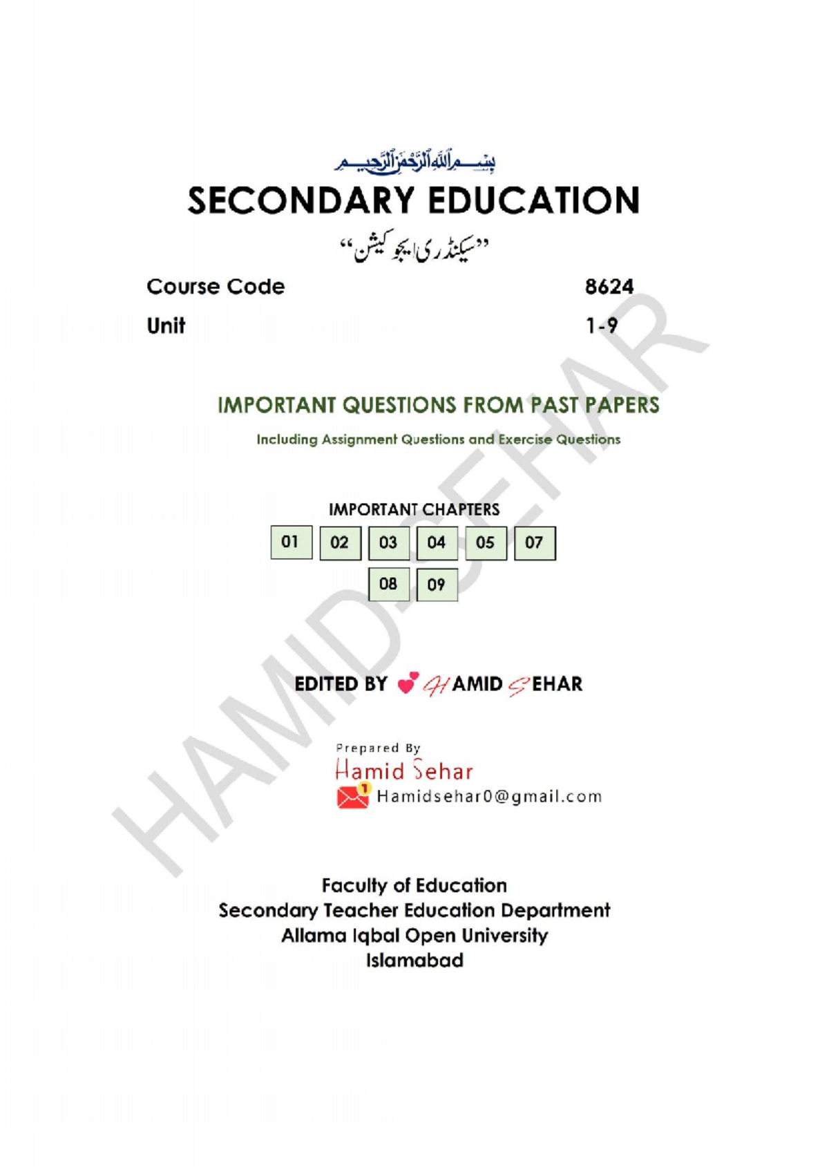 PAST- Papers(8624) - past paper - SECONDARY EDUCATION Course Code 8624 ...