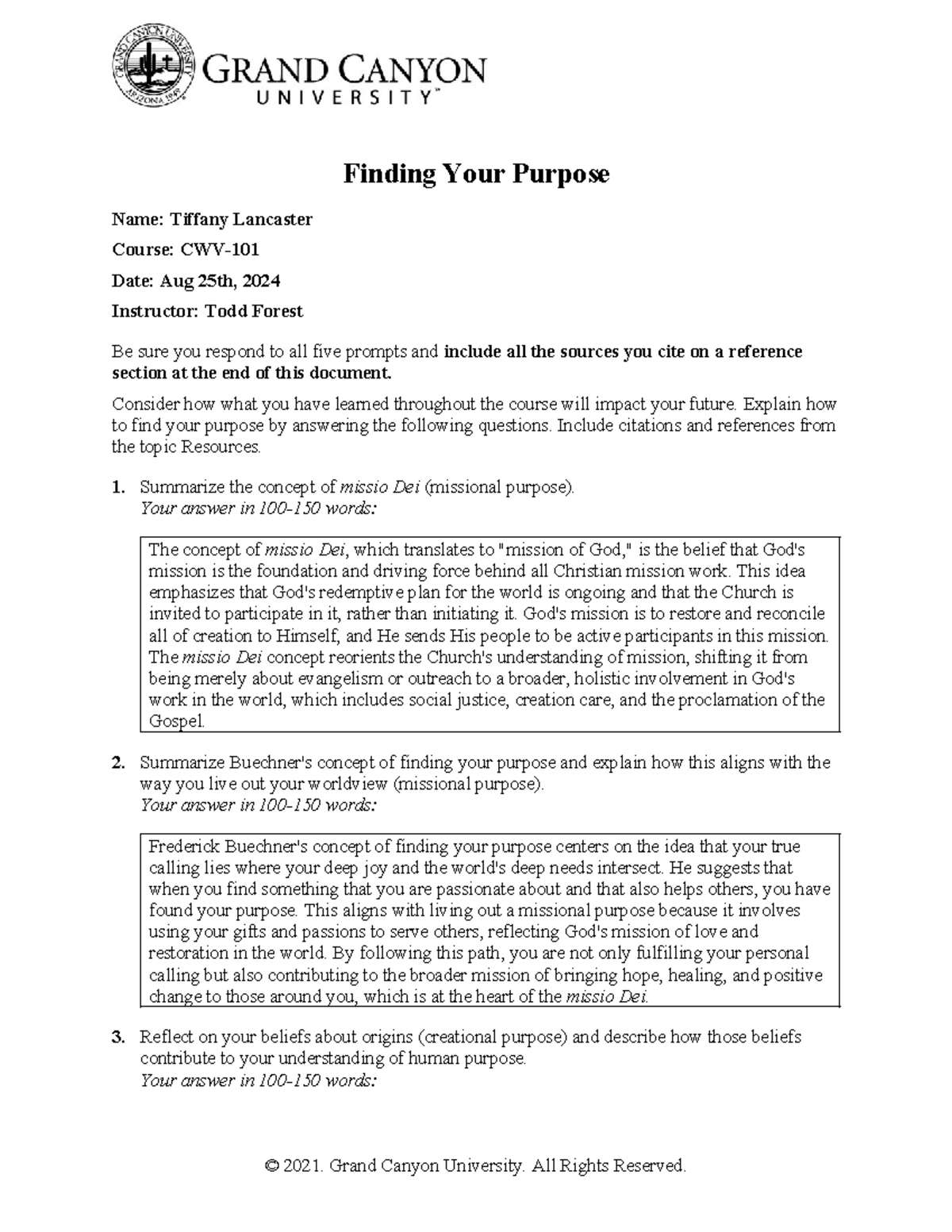 CWV 101 301 RS T7 T8Finding Your Purpose - Finding Your Purpose Name ...