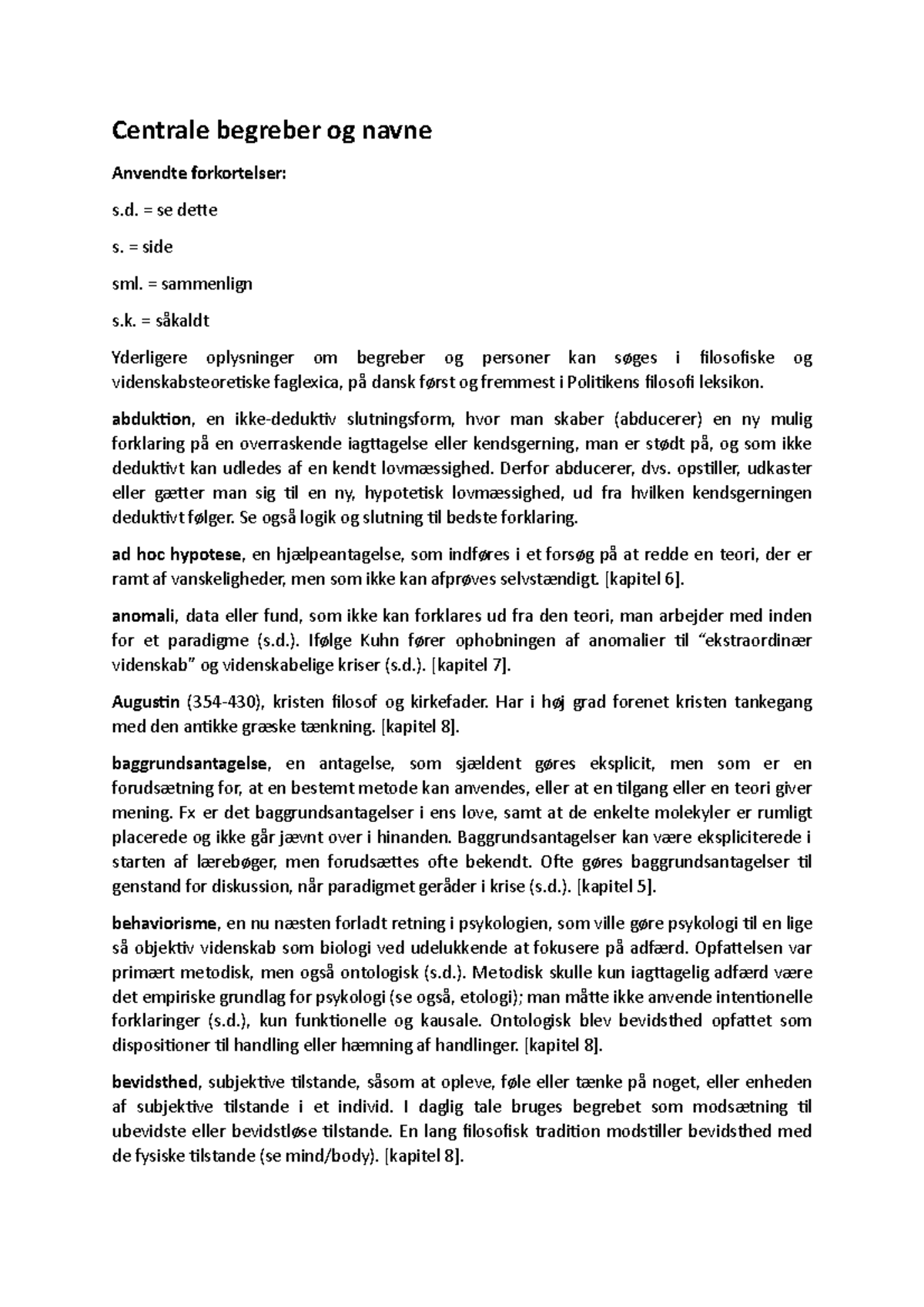 Centrale-begreber-og-navne til videnskabsteori - Centrale begreber og navne Anvendte ...