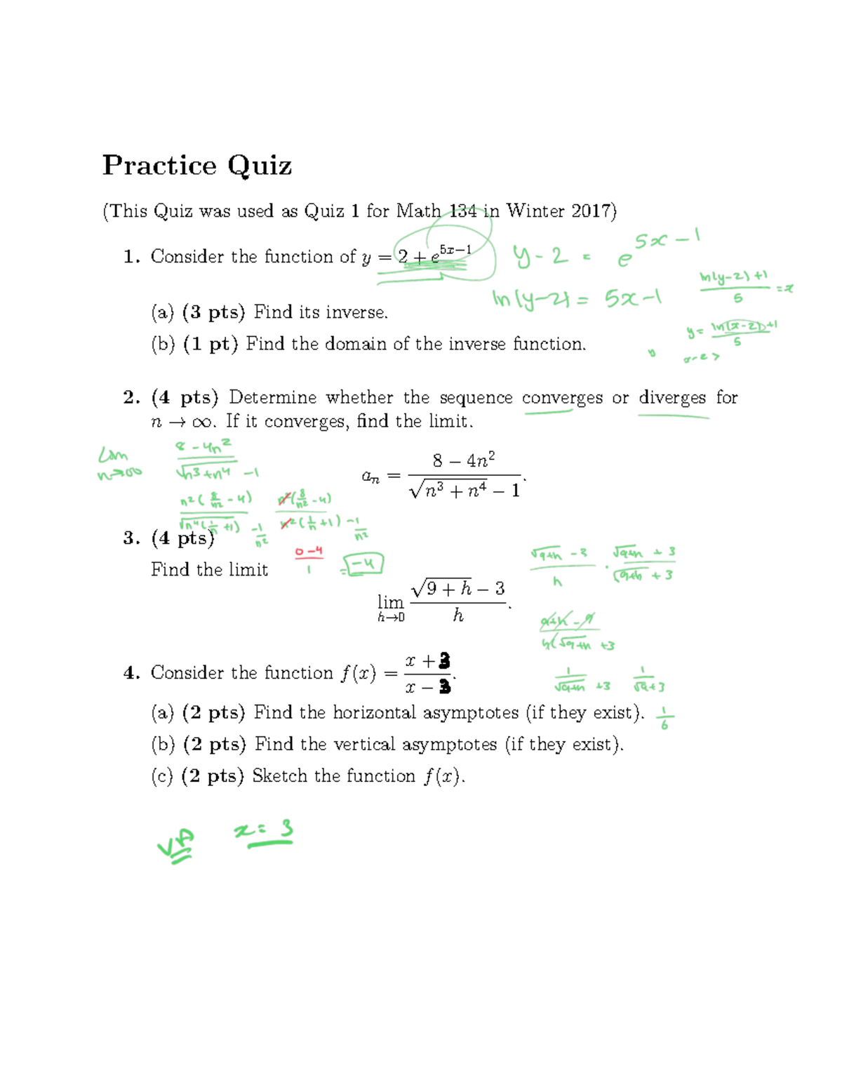 Practice Quiz 1 - Practice Quiz (This Quiz was used as Quiz 1 for Math ...