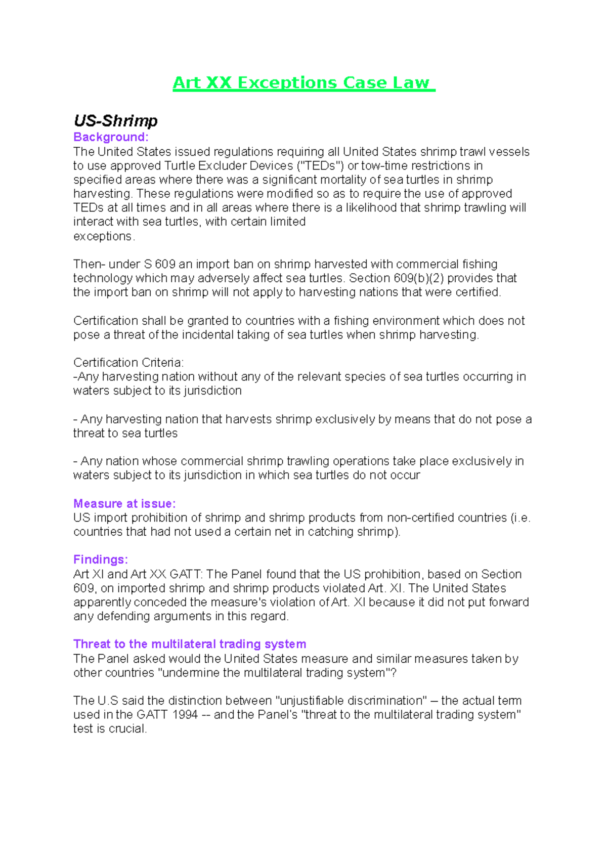 Art XX Exceptions Case Law - Art XX Exceptions Case Law US-Shrimp ...